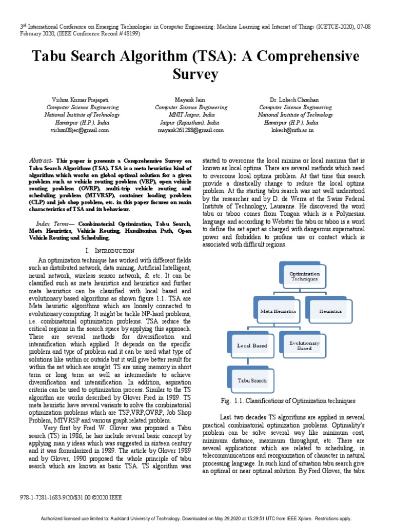 Tabu Search Algorithm Tsa A Comprehensiv Pdf Metaheuristic Systems Analysis