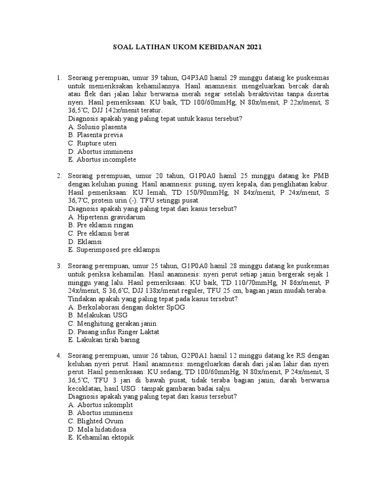 Soal Latihan Ukom Kebidanan 2021 | PDF