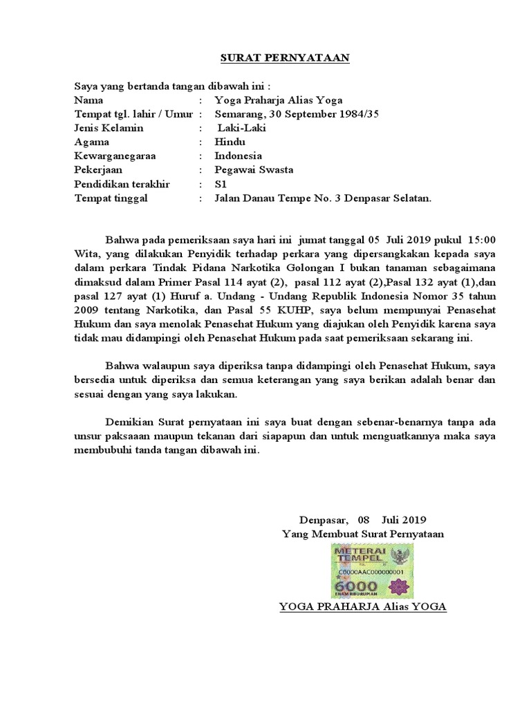 Surat Pernyataan Menolak | PDF