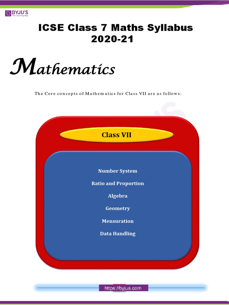 ICSE Class 7 Maths Reduced Syllabus 2020 21 | PDF | Numbers | Division ...