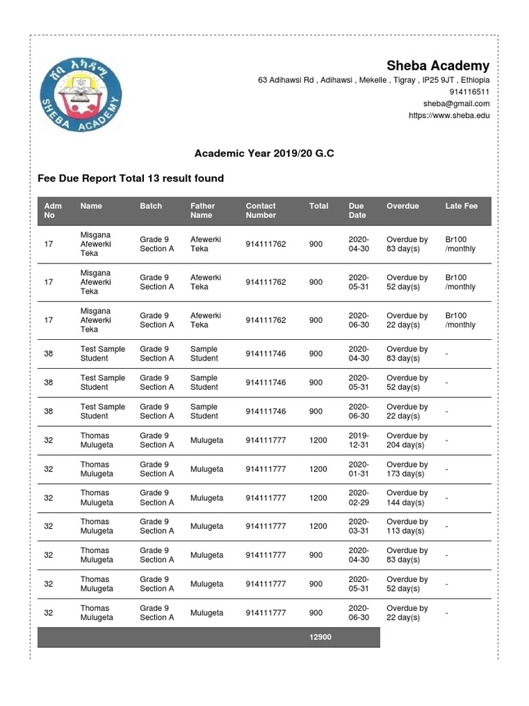 Fee Due Report | PDF