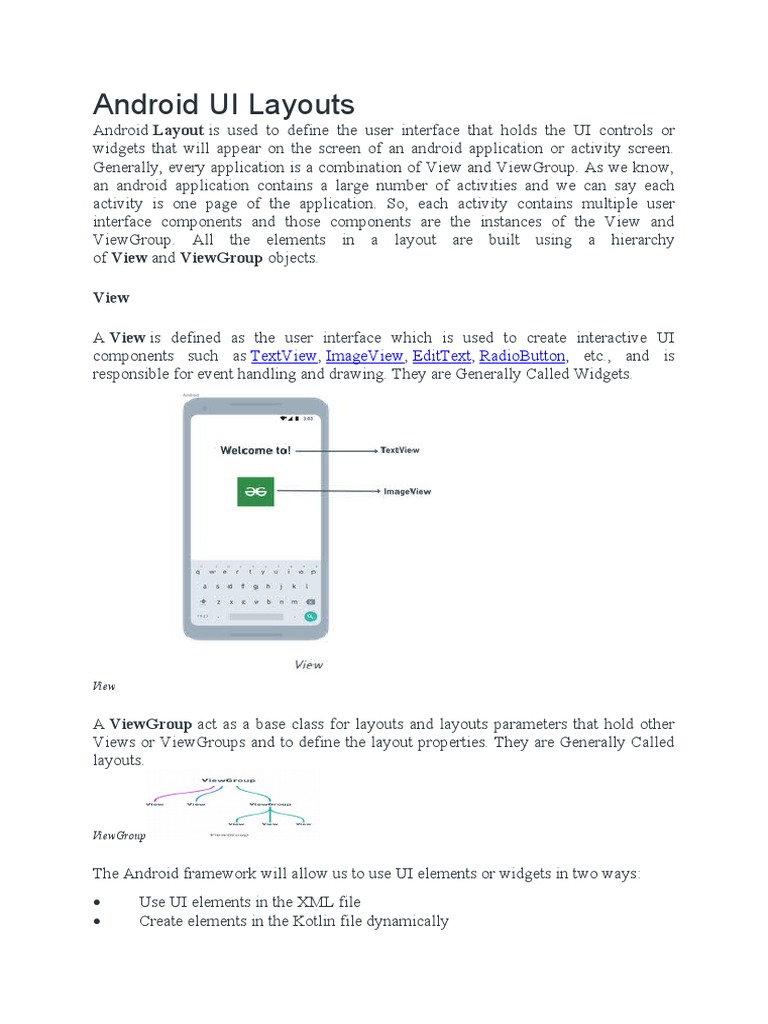 Android Ui Layouts Textview Imageview Edittext Radiobutton Pdf World Wide Web Consortium