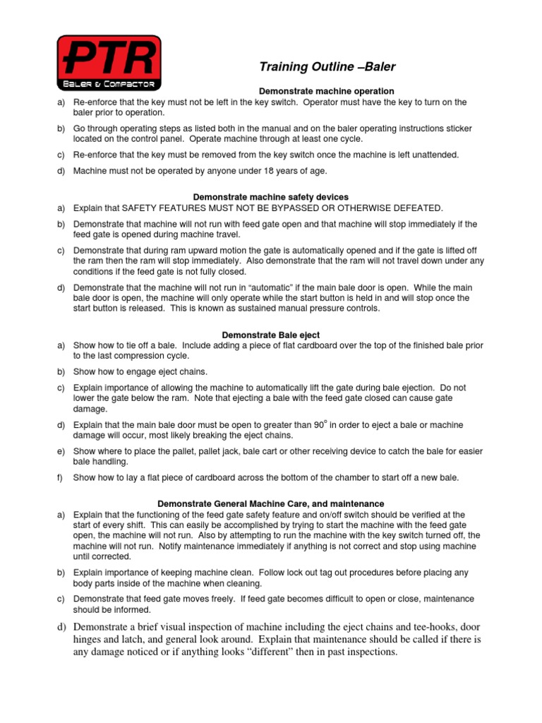 Baler Safety and Operation Training Guide | PDF | Manufactured Goods