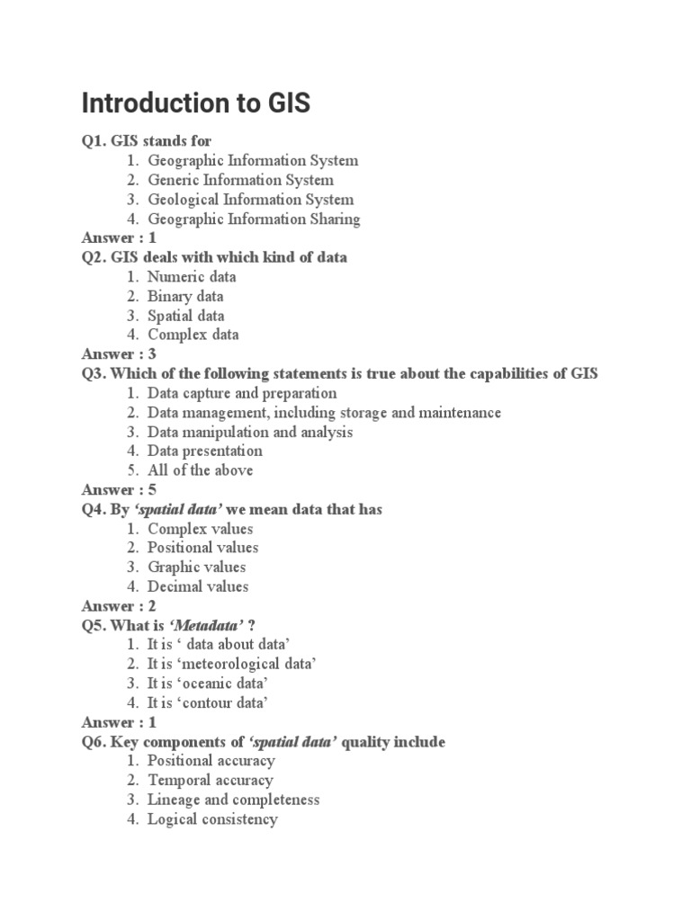 GIS Quiz | PDF | Geographic Information System | Databases