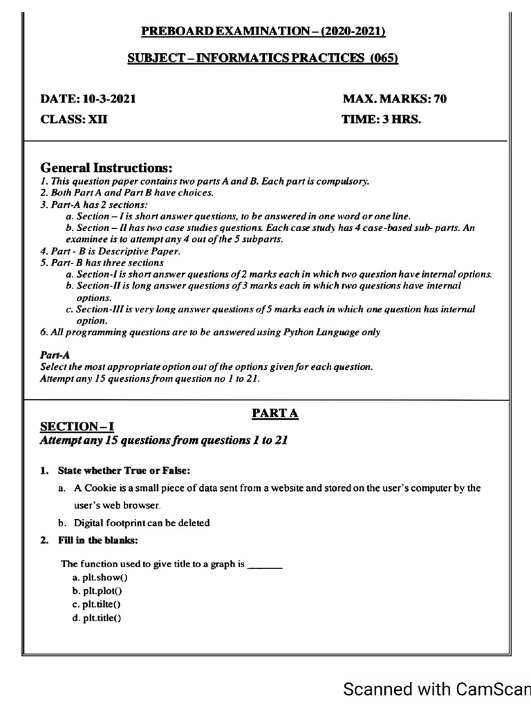 13.10 XII (IP) Informatics Practices-Model Question Paper | PDF