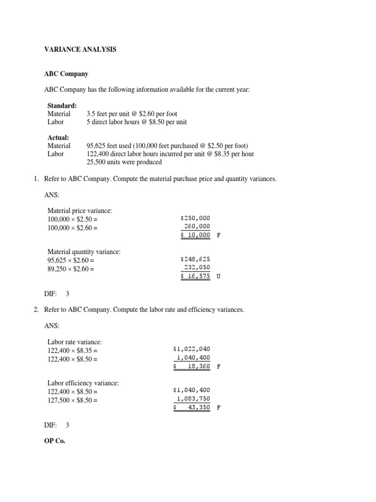 Variance Analysis Problems With Answers | PDF | Variance | Management ...