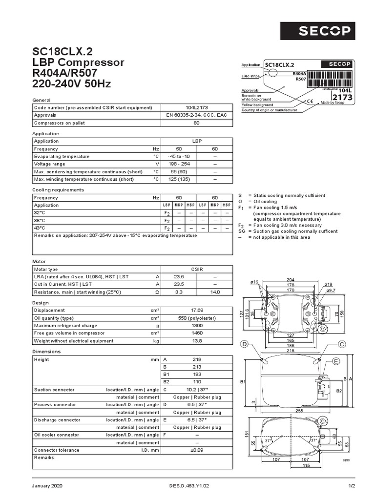 SC18CLX.2 LBP Compressor R404A/R507 220-240V 50Hz: General | Download ...