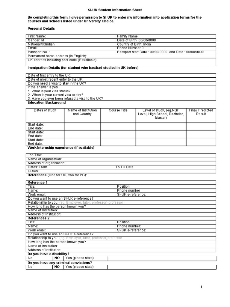 SIS Form | PDF | Travel Visa | Passport