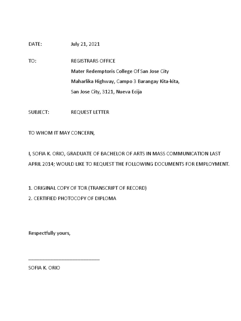 Request Letter Tor | PDF