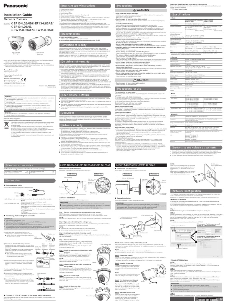 Installation Guide: Network Camera K-EF134L02AE/K-EF134L03AE/ K-EF134L06AE, K-EW114L03AE/K ...