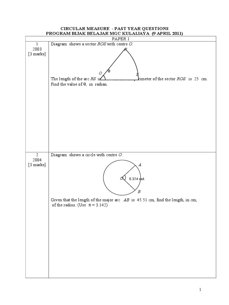 Form 4 Additional Mathematics Chapter 8 Circular Measure | PDF | Circle ...