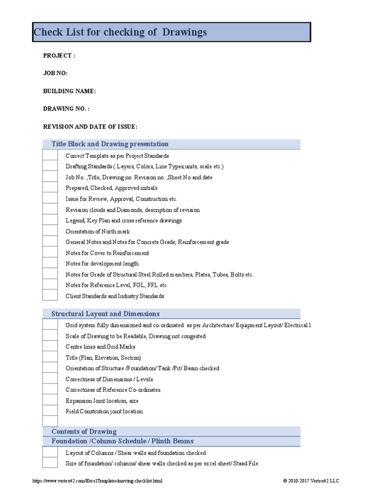 CheckList For Checking of Drawings-R1 | PDF | Foundation (Engineering ...