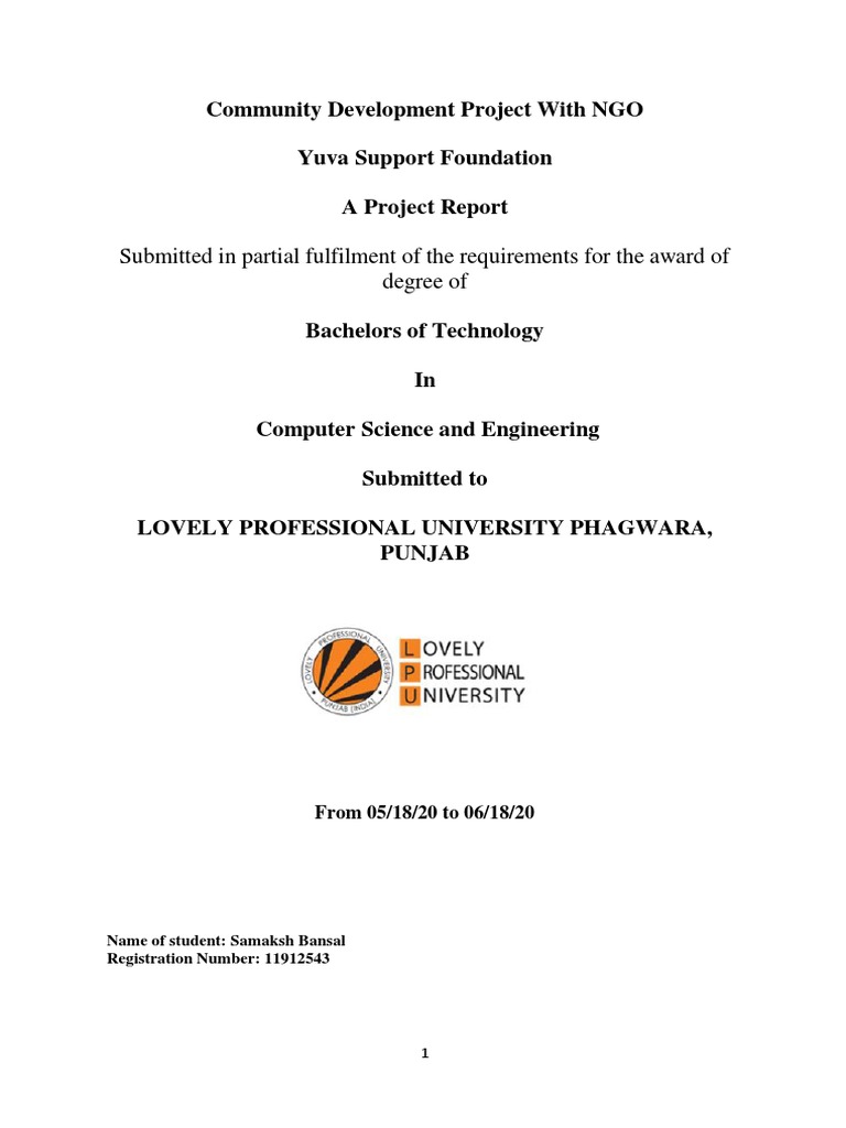 Community Development Project With NGO Yuva Support Foundation A ...