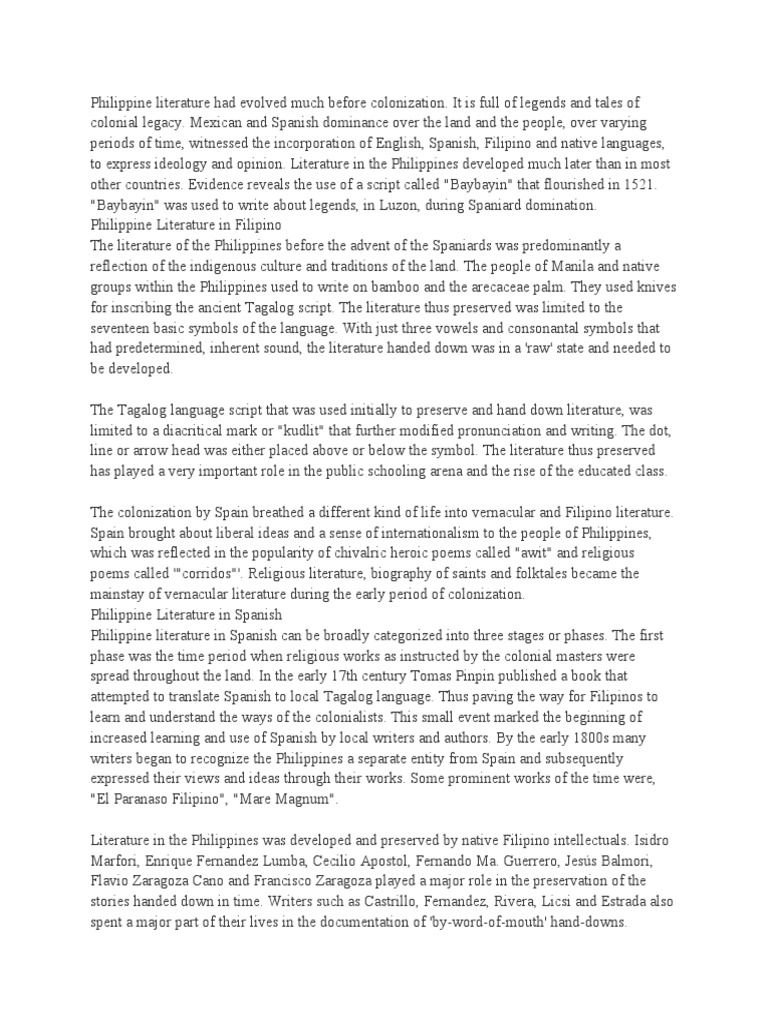 Philippine Literature Had Evolved Much Before Colonization | PDF ...
