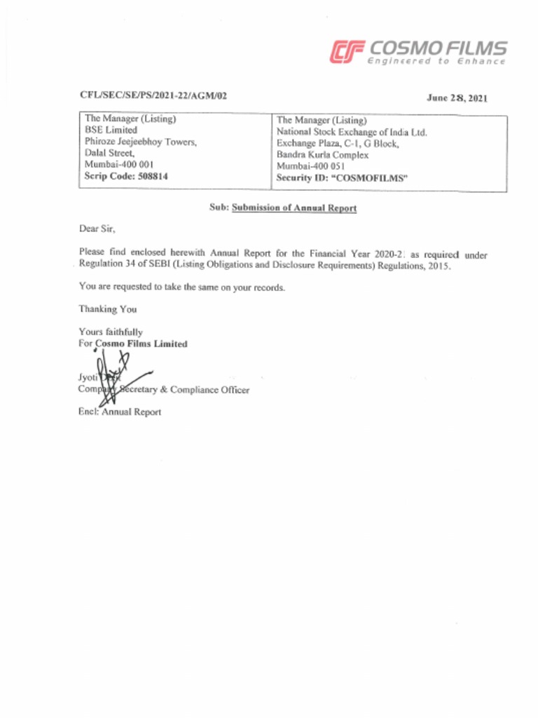 Cosmo Films AR FY21 | PDF | Sustainability | Paper