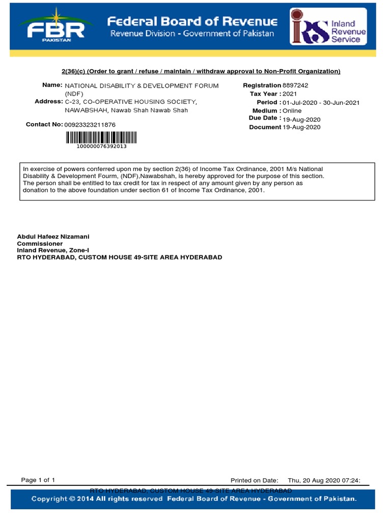 NDF Tax Approval Notice | PDF