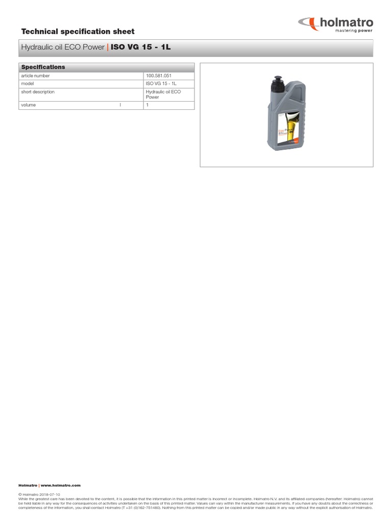 Iso VG 15 1l Spec Sheet A4 Metric en 7527 | PDF