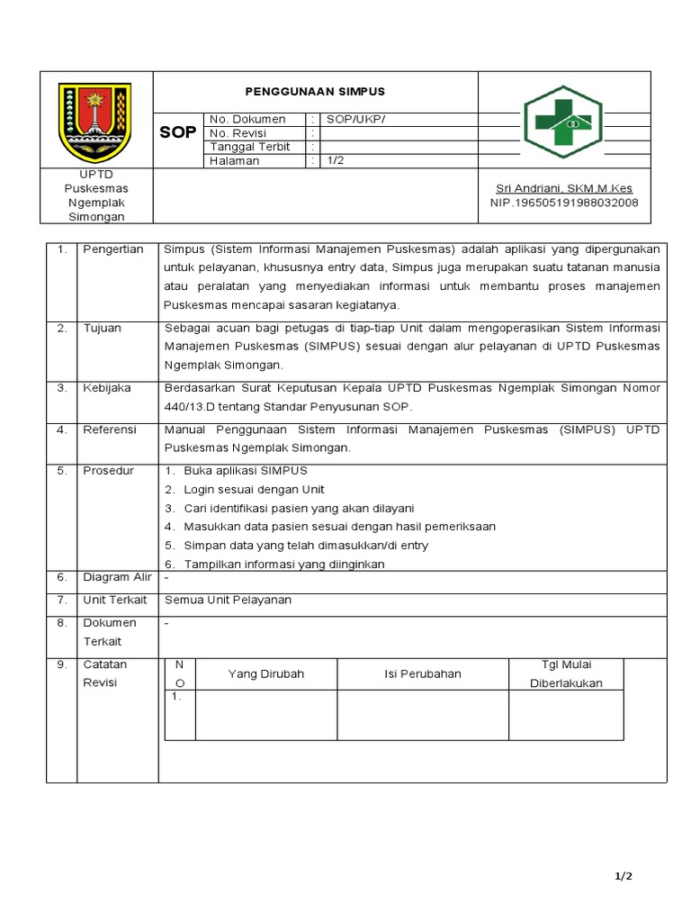 Sop Penggunaan Simpus (Ukp) | PDF