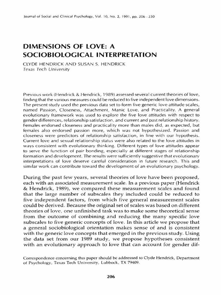 Sociobiological: Dimensions of Love: A Interpretation | PDF ...