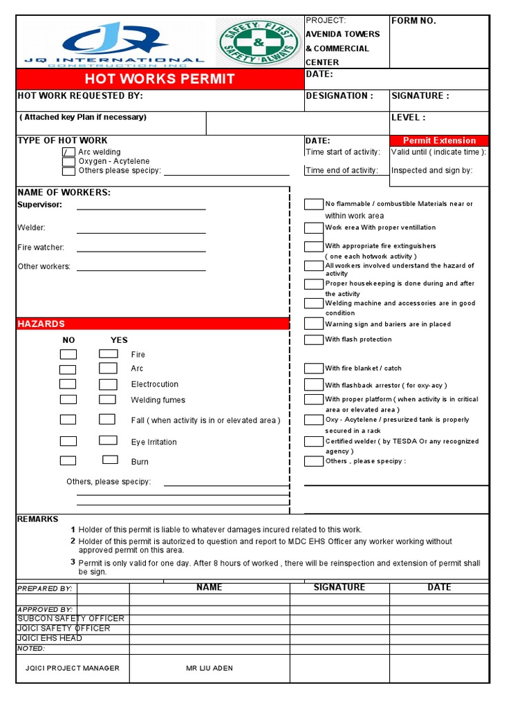 0.1. Hot Work PermitS（总表） | PDF | Welding | Construction