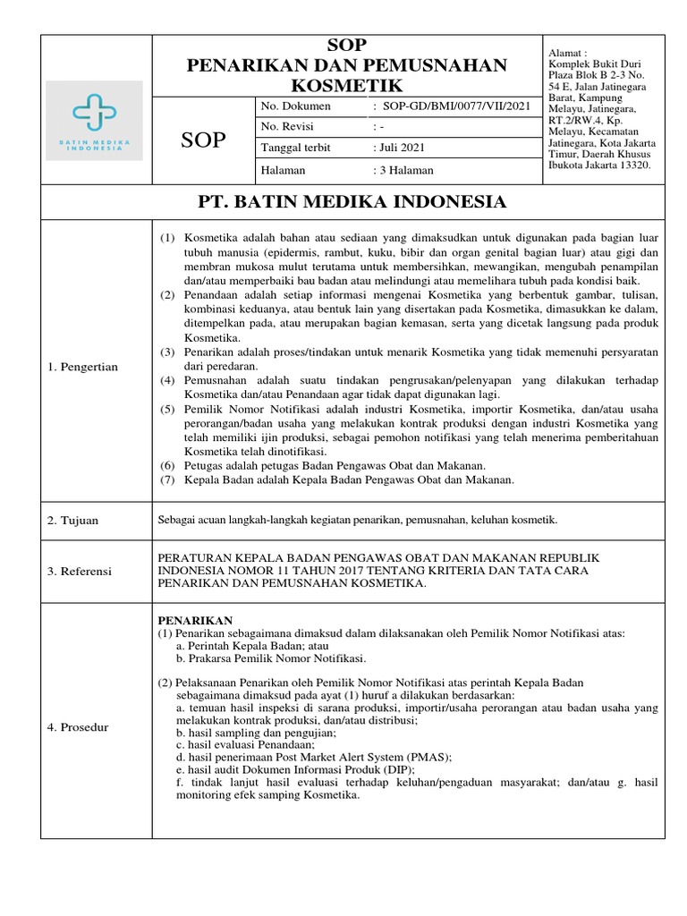 Sop Penarikan Pemusnahan Pdf