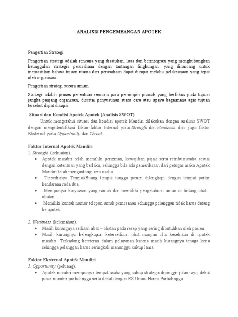 Analisis Pengembangan Apotek | PDF