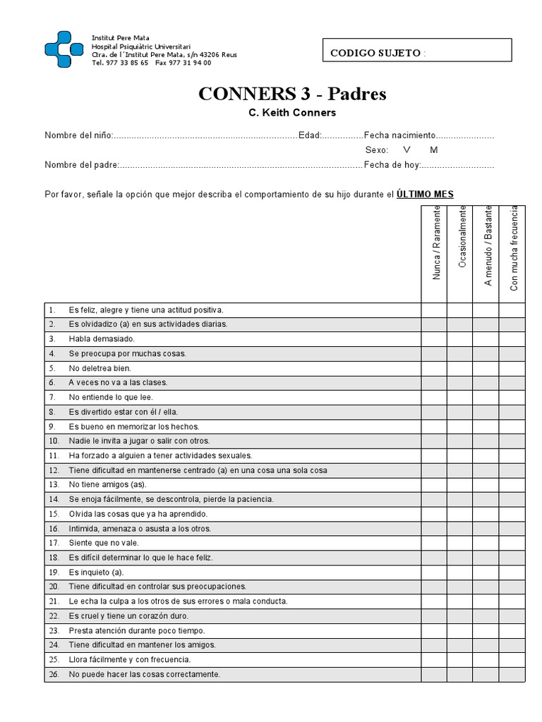 Test Conners 3 para Padres | PDF | Science | Ciencia (general)