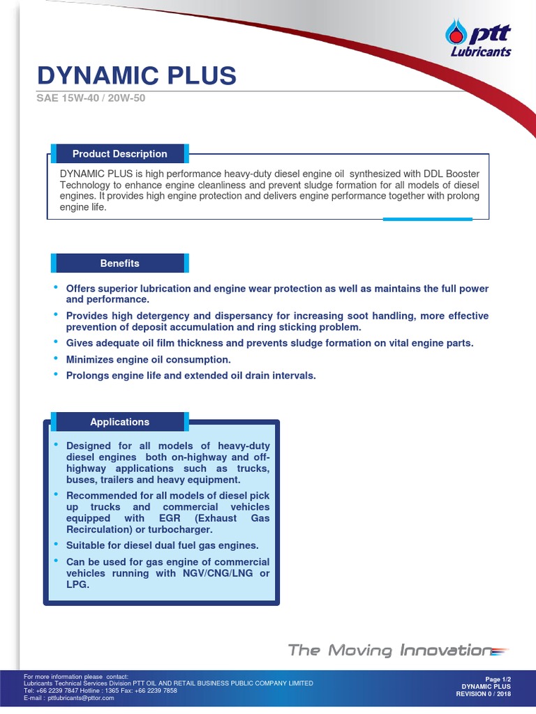 PDS - DYNAMIC PLUS SAE 15W-40 20W-50 (EN) Rev 18-00 | PDF | Motor Oil ...