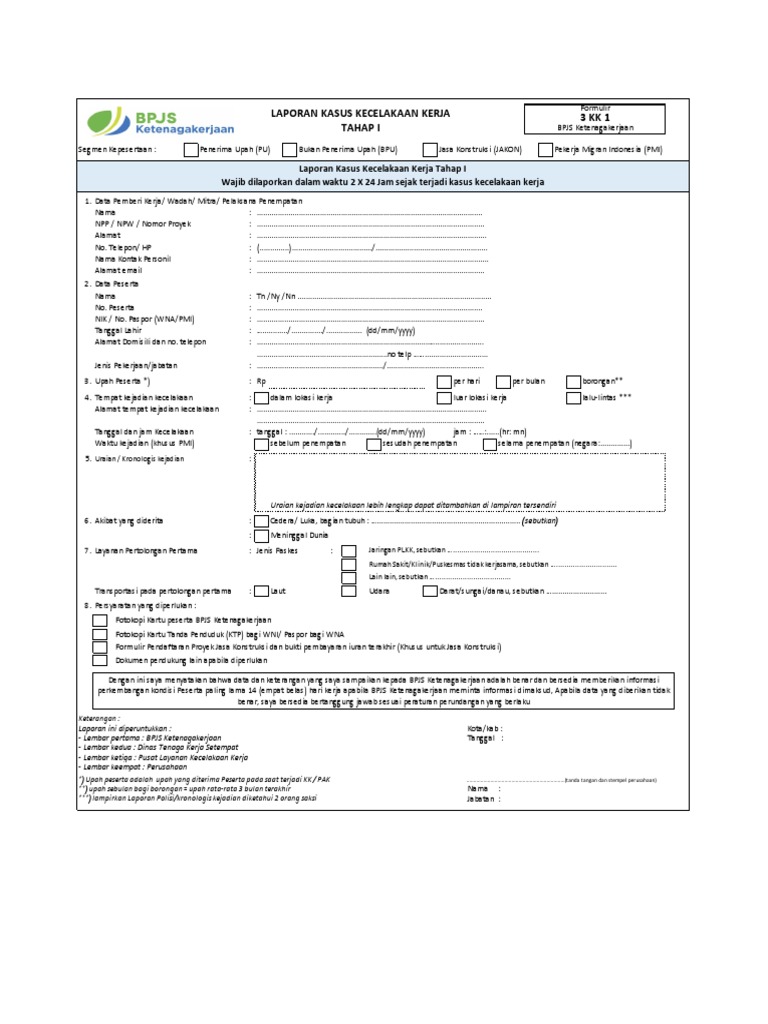 Formulir 3KK1 BPJS Ketenagakerjaan | PDF