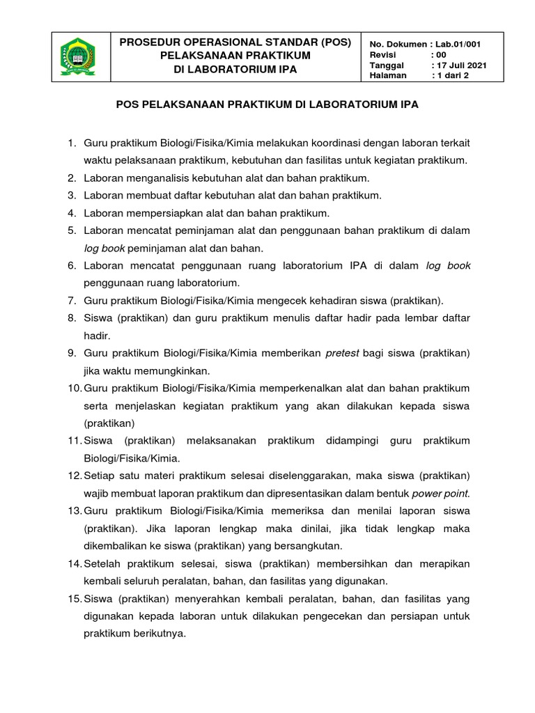 3a - 26025 - Husnul Khotimah - Tugas SOP Pelaksanaan Praktikum Di Lab ...