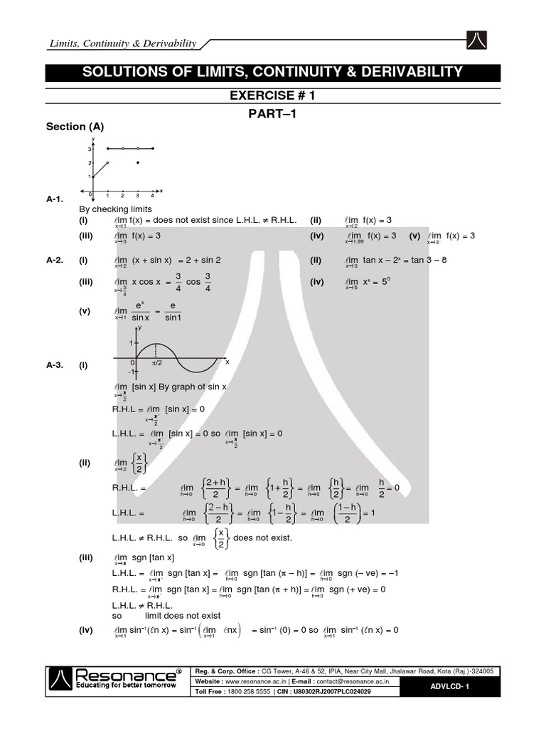 Limits Continuity Derivability Ex Solution | PDF | Teaching Mathematics Limits Continuity Derivability Ex Solution | PDF | Teaching Mathematics