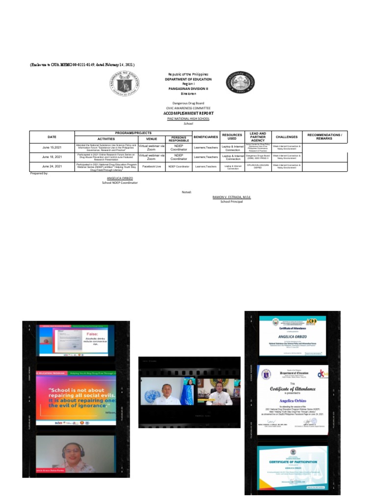 Ndep Accomplishment Report Piaz Nhs Villasis June | PDF | Cyberspace ...