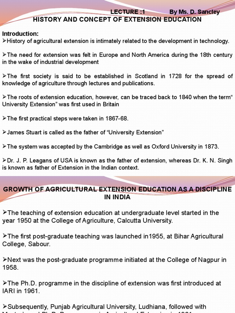History and Concept of Extension Education: by Ms. D. Sancley | PDF ...