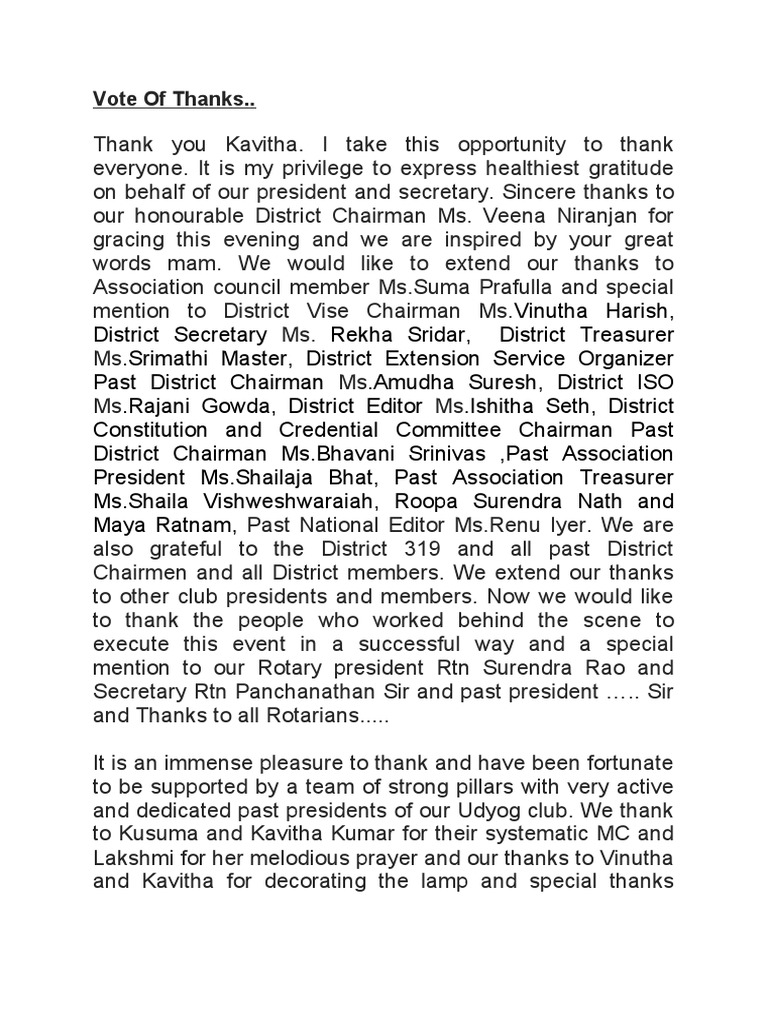 Vote of Thanks | PDF