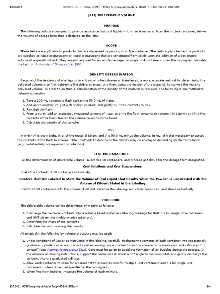 USP-NF Deliverable Volume | PDF | Density | Volume