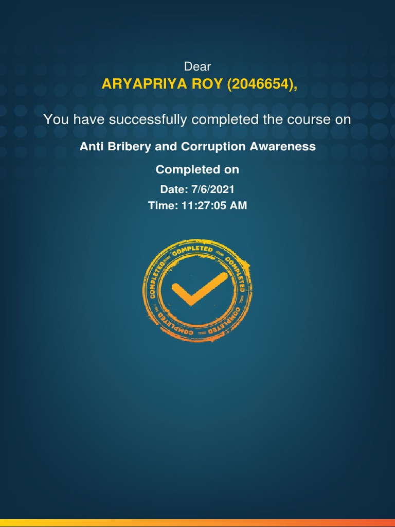 Anti Bribery and Corruption Awareness - Completion - Certificate | PDF