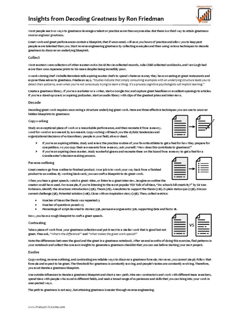 Insights From Decoding Greatness by Ron Friedman: Collect | PDF | Neuropsychological Assessment ...