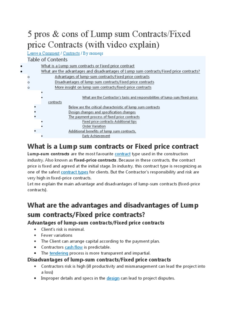 5 Pros of Lumpsum Contract | PDF | Specification (Technical Standard ...