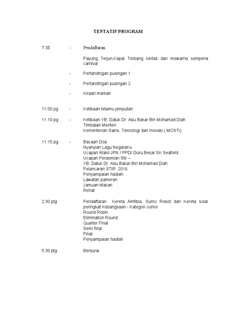 Program Tentatif Karnival 2016 | PDF
