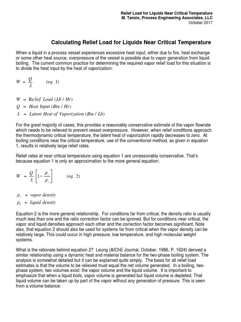 Calculating Relief Load For Liquids Near Critical Temperature | PDF ...