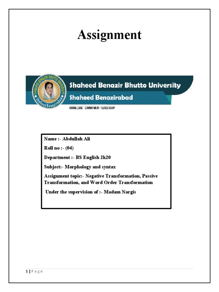 Assignment of Morphology and Syntax by 04 | PDF | Syntax | Subject (Grammar)