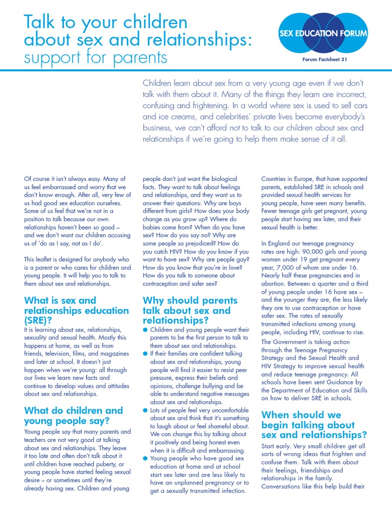 Talk To Your Children About Sex and Relationships: Support For Parents ...