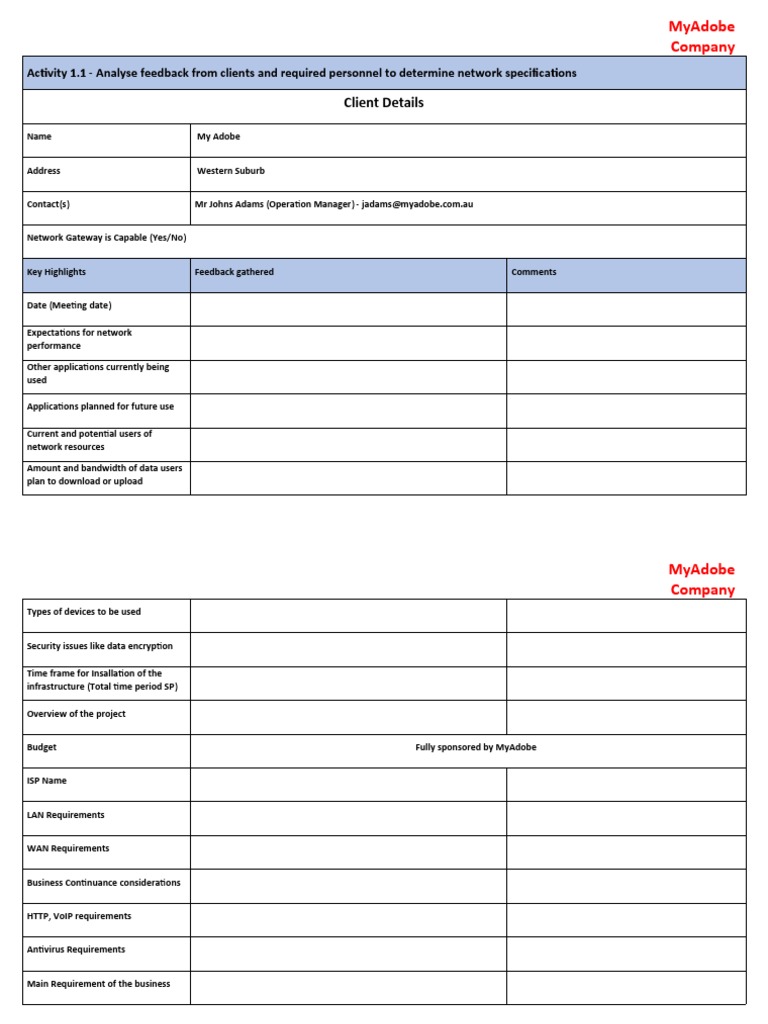 Network Specs for MyAdobe | PDF