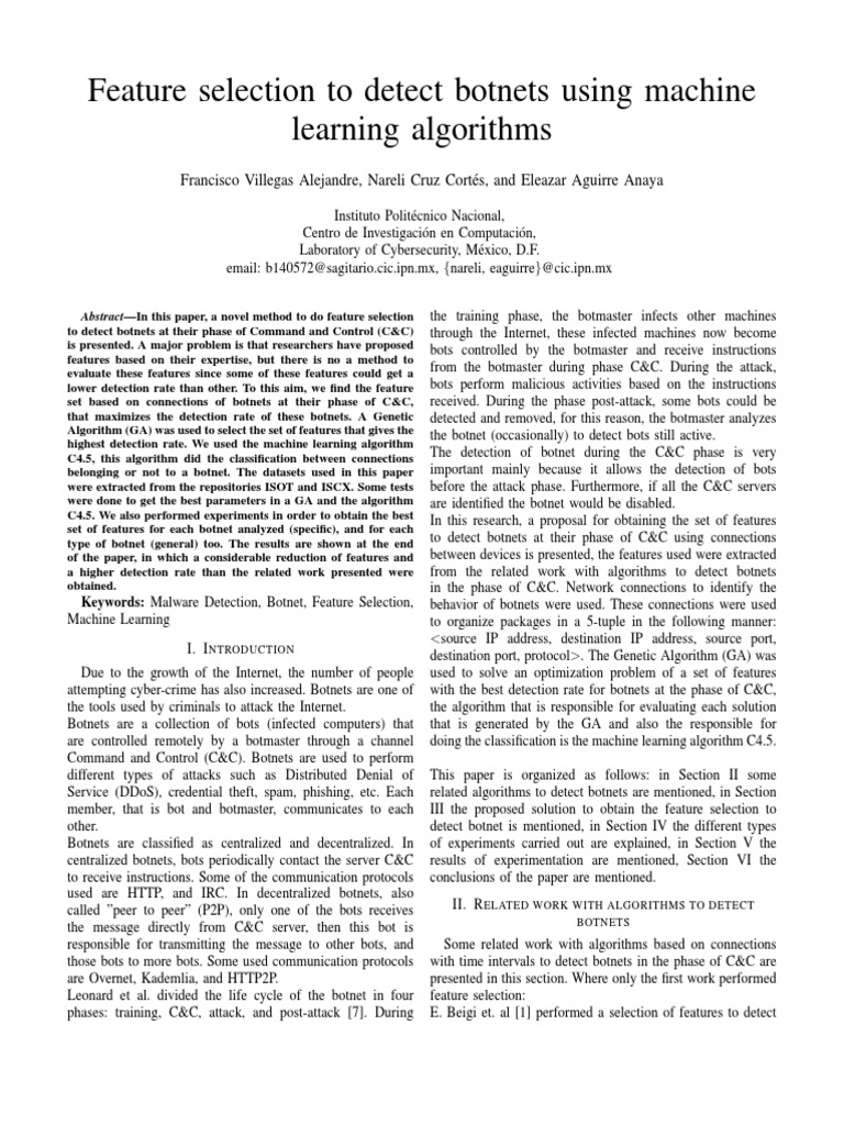 Machine learning botnet detection with genetic algorithm feature selection | PDF | Computer ...