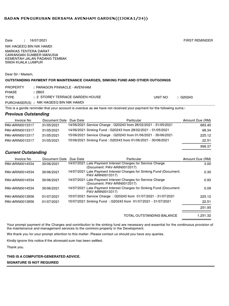 First Reminder Letter (Risalah An Nur) | PDF | Payments | Banking