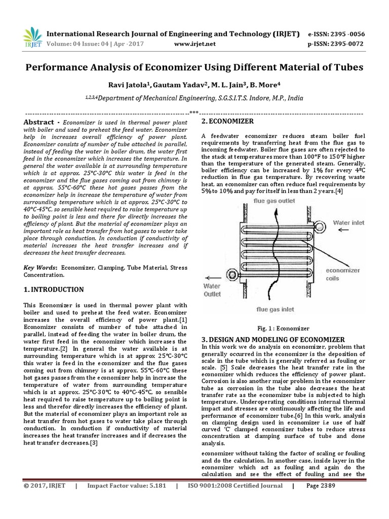 Performance Analysis of Economizer Using Journal 4 | PDF | Boiler ...