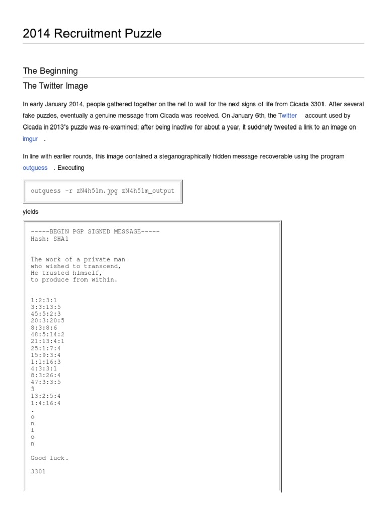 Cicada 3301 2014 Puzzle Overview | PDF | Key (Cryptography) | Public ...