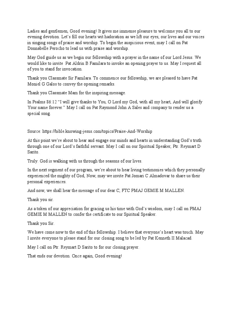 Script For Devotion | PDF