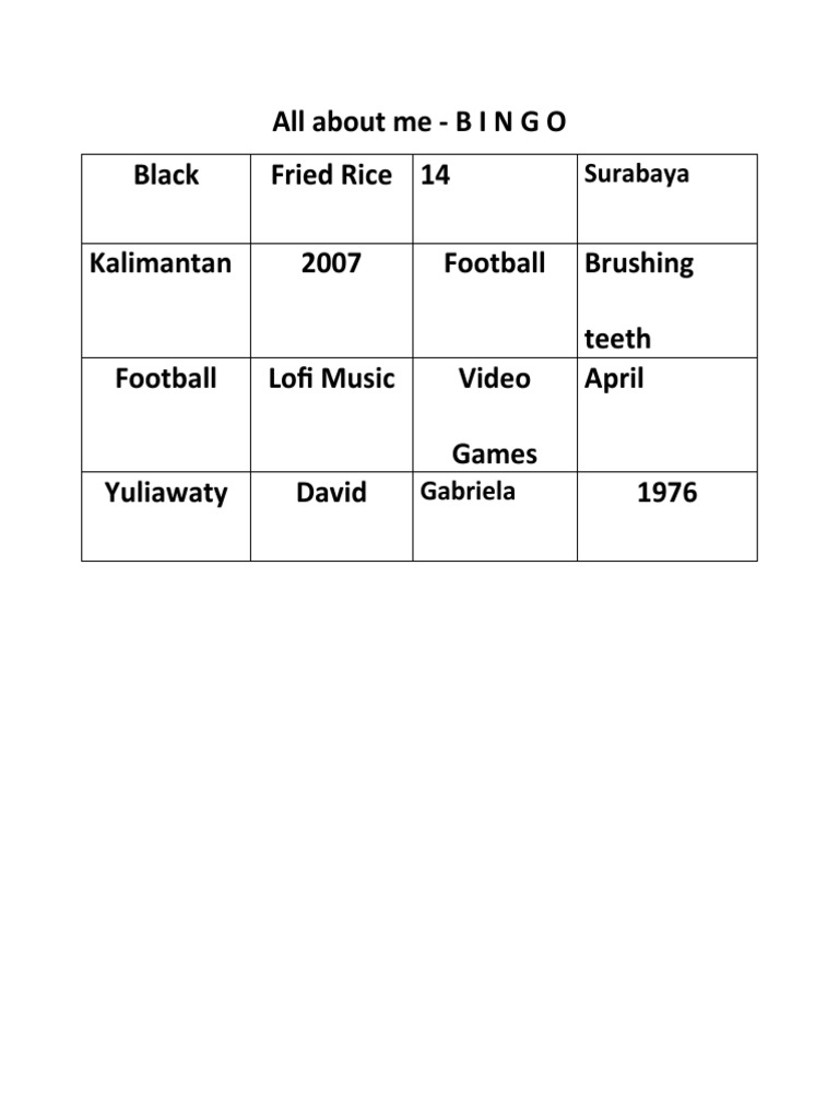 All About Me Bingo Game | PDF
