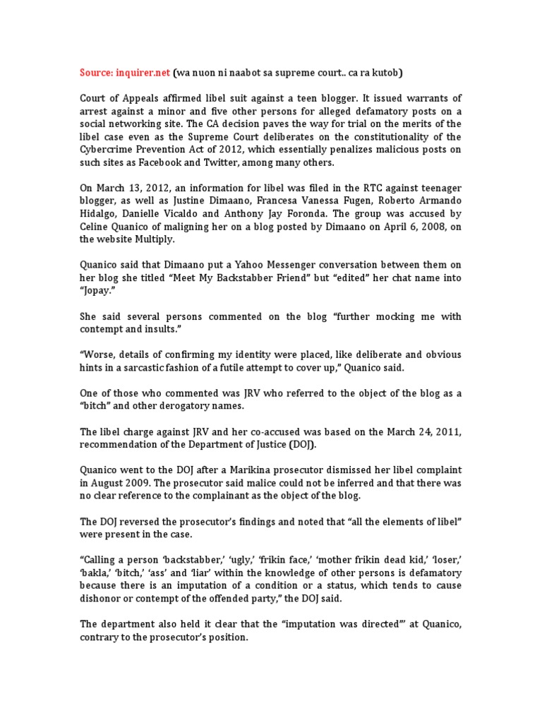 Libel | PDF | Defamation | Public Sphere